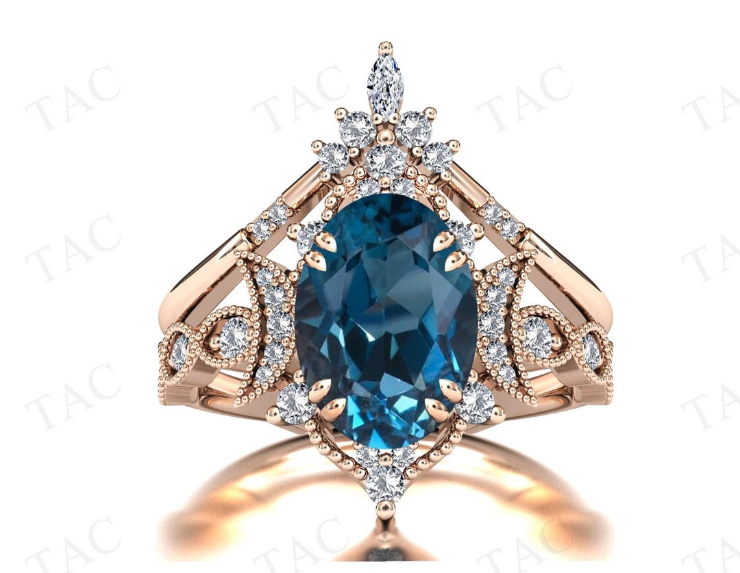 Moon of My Life Unique London Blue Topaz Engagement Ring Set Antique ...