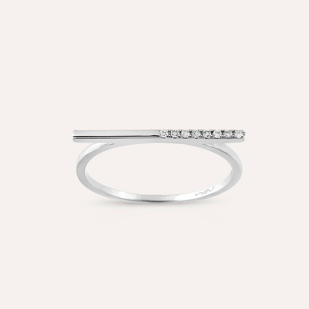 Line Diamond Stone White Gold Ring - Etsy