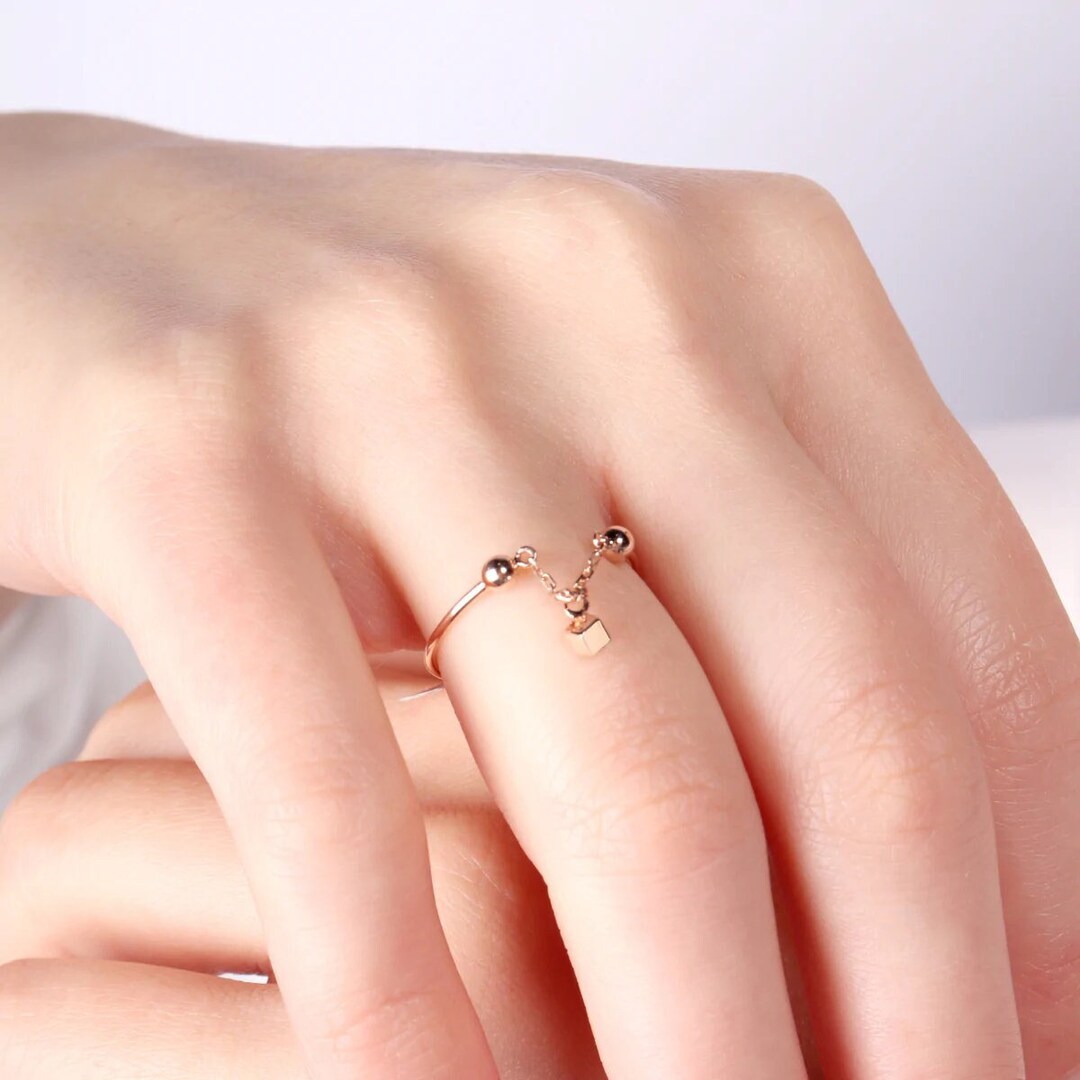 Cube Dangle 14K Gold Ring Gift for Her Everyday Jewelry Merry Chirstmas ...