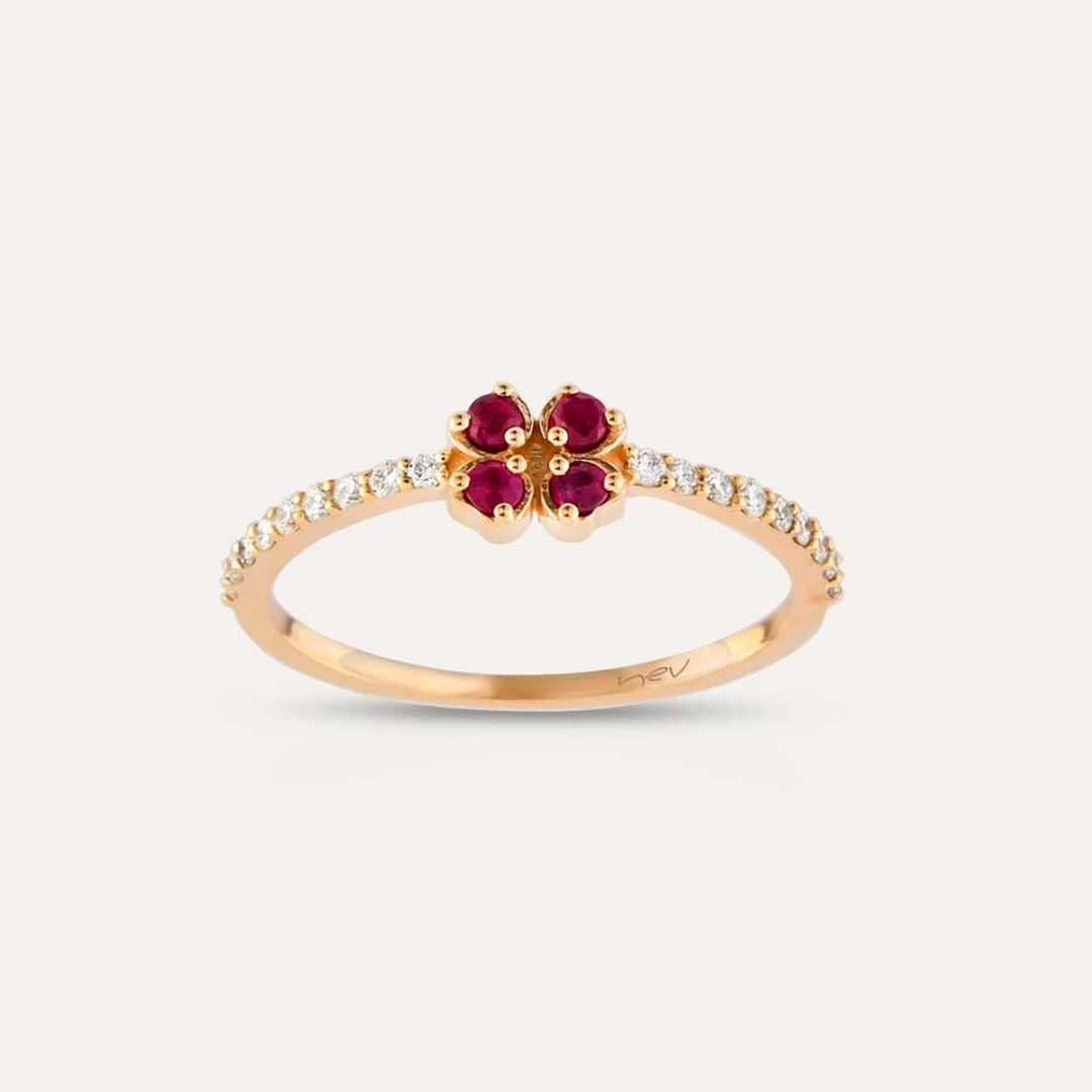 Fortune Diamond and Yakut Stone Four leaf Clover Ring - Etsy