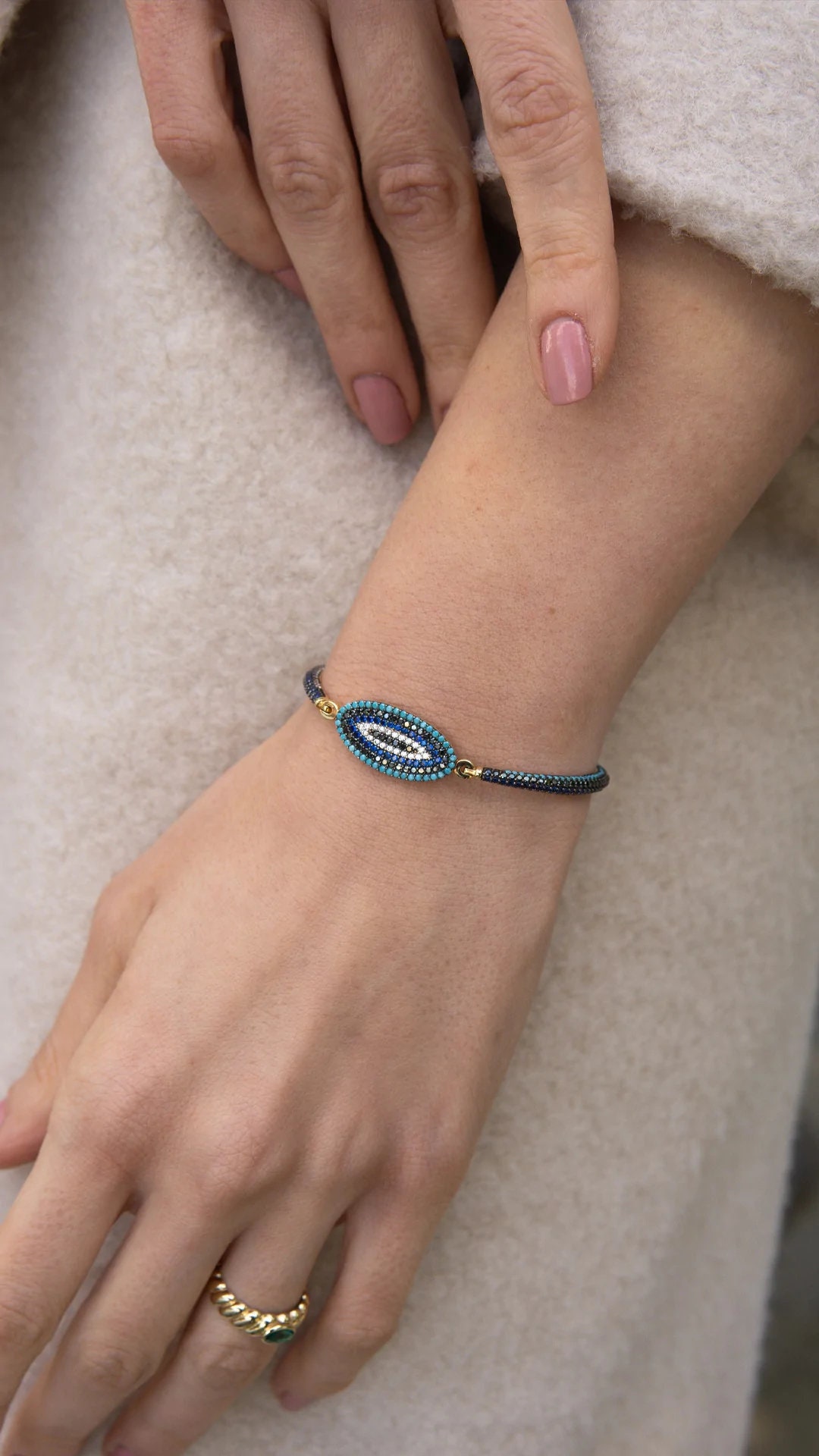 Evil Eye Gold Bracelet - 14K Gold - Minimalist Bracelet - Dainty Chain - Protection Bracelet ...