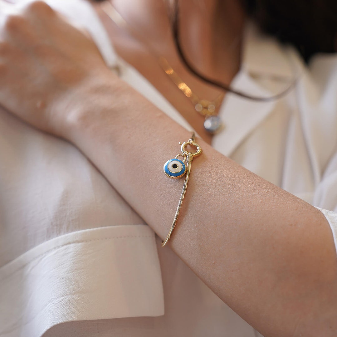 Evil Eye Gold Bracelet - Gold Chain - 14K Gold - Minimalist Bracelet - Birthday Gift - Dainty ...