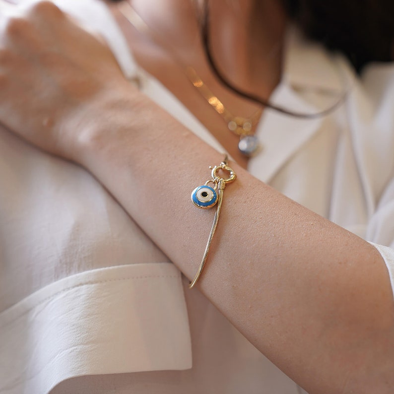 Evil Eye Gold Bracelet Gold Chain 14K Gold Minimalist - Etsy