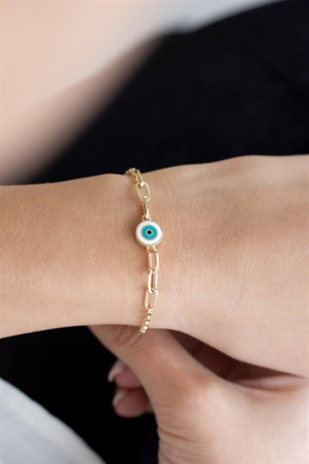Evil Eye Gold Bracelet Gold Chain 14K Gold Minimalist Bracelet Birthday Gift Dainty Chain ...