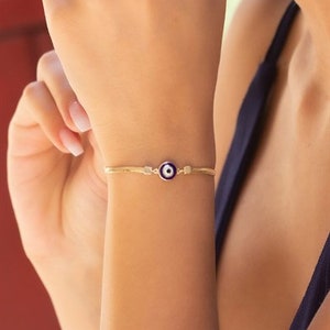 Evil Eye Gold Bracelet Gold Chain 14K Gold Minimalist Bracelet Birthday Gift Dainty Chain ...