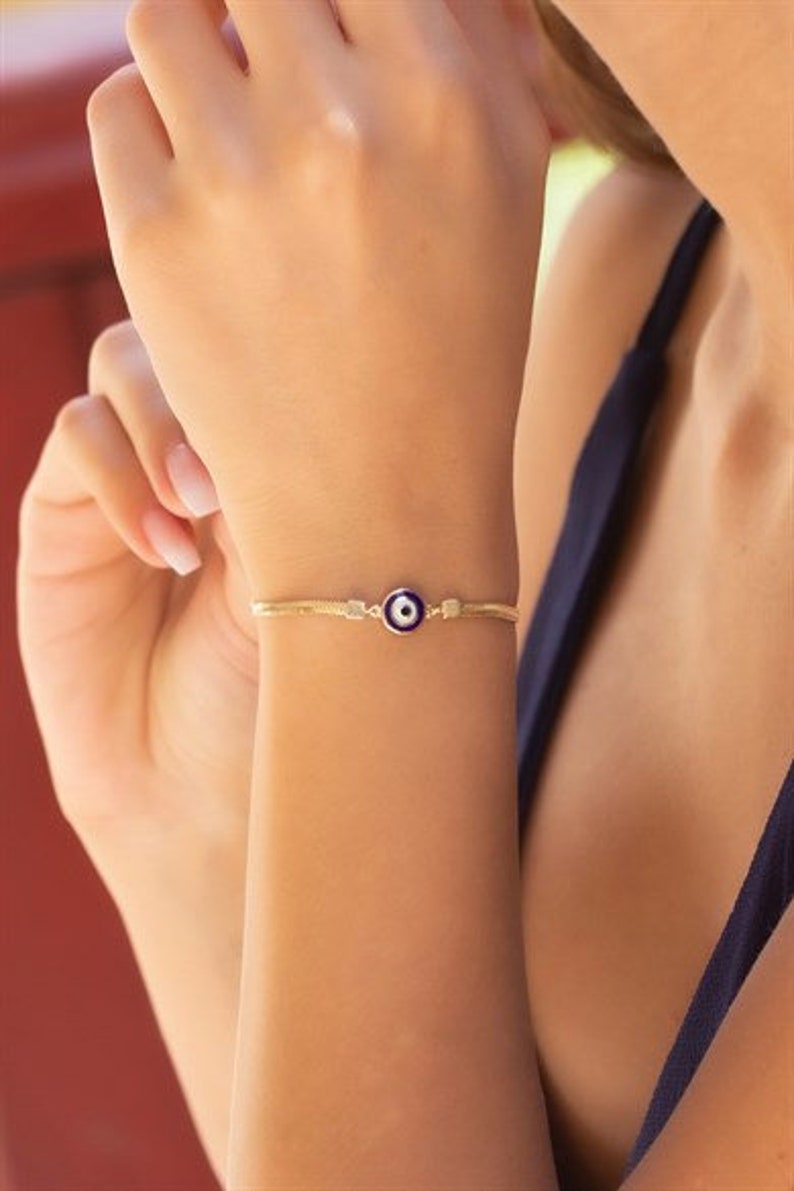 Evil Eye Gold Bracelet Gold Chain 14K Gold Minimalist Bracelet Birthday Gift Dainty Chain ...