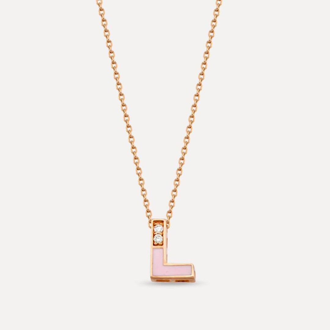 Letter L Diamond Stone and Pink Enamel Rose Gold Necklace - Etsy