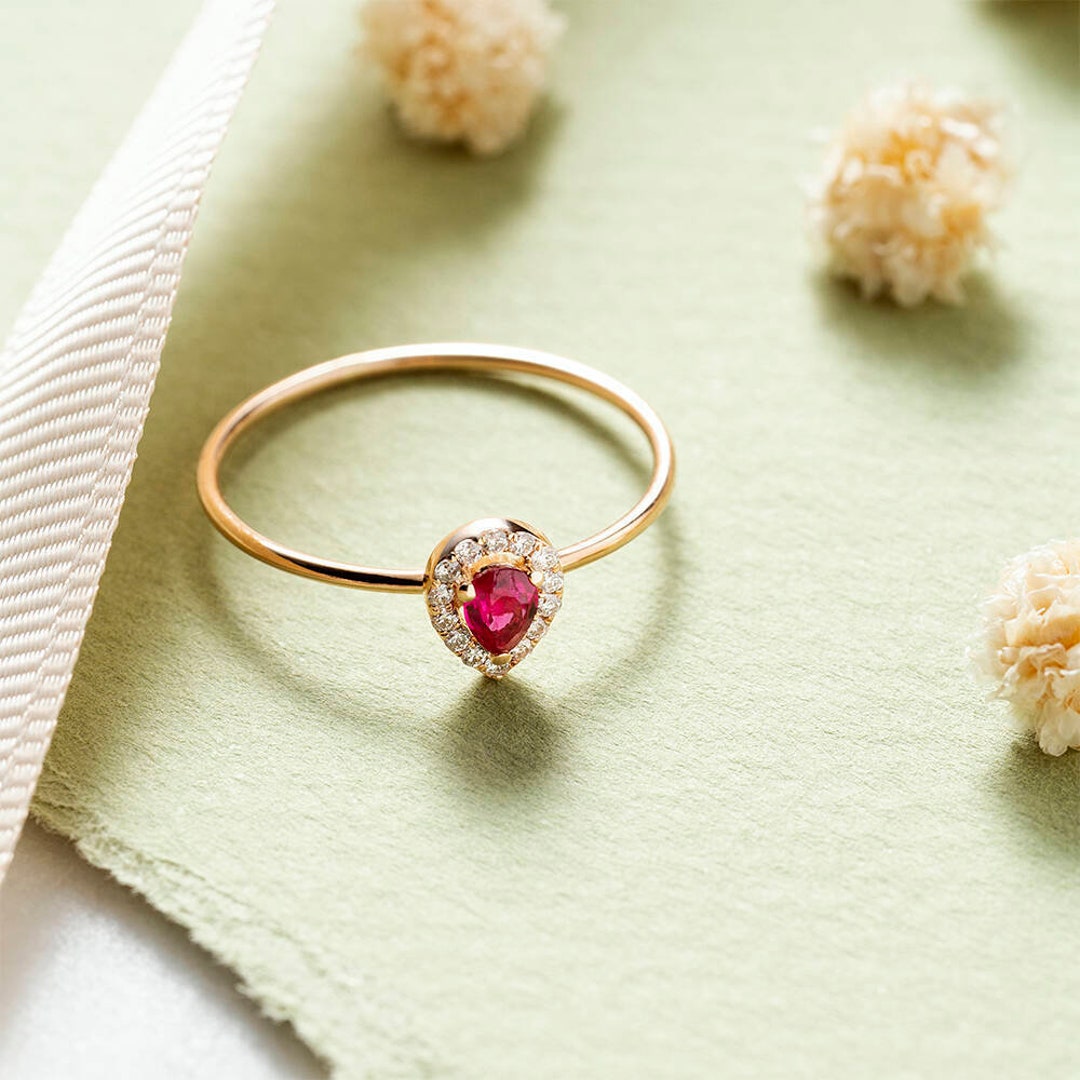 Drop 0.20 Ct Ruby and Diamond Stone Ring - Etsy