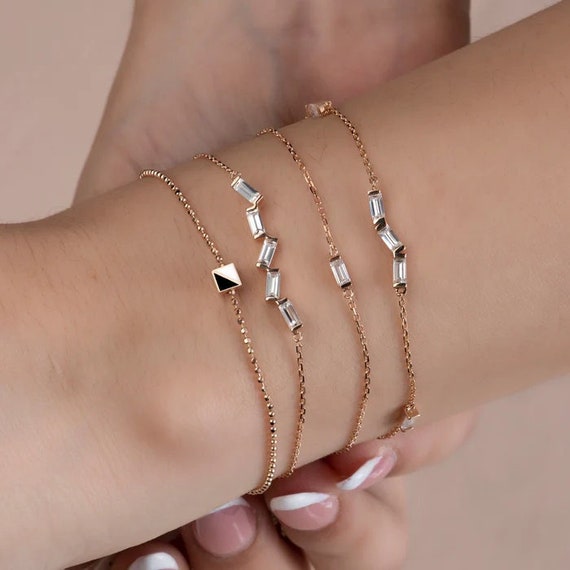 Baguette Zigzag Gold Bracelet 14K Gold Special Design Bracelet Minimalist Bracelet Gift for Her Best Gift Birthday Gift Etsy