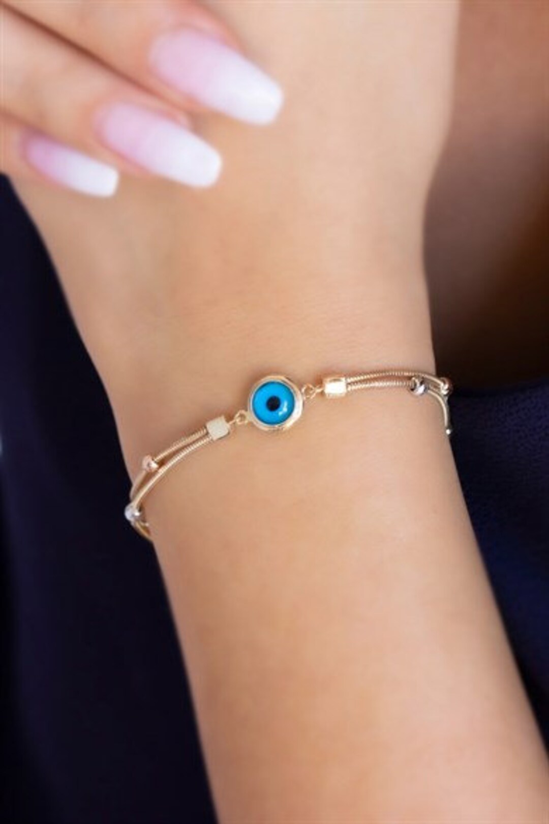 Evil Eye Gold Bracelet - Gold Chain - 14K Gold - Minimalist Bracelet -gift for Her - Birthday ...
