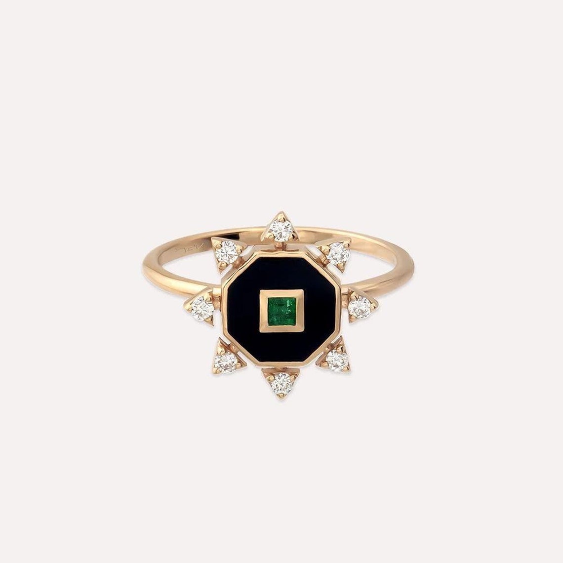 Bellatrix Emerald and Diamond Stone Black Enamel Ring - Etsy