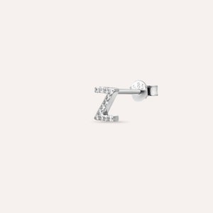 Z Letter Diamond Stone White Gold Mini Single Earrings - Etsy