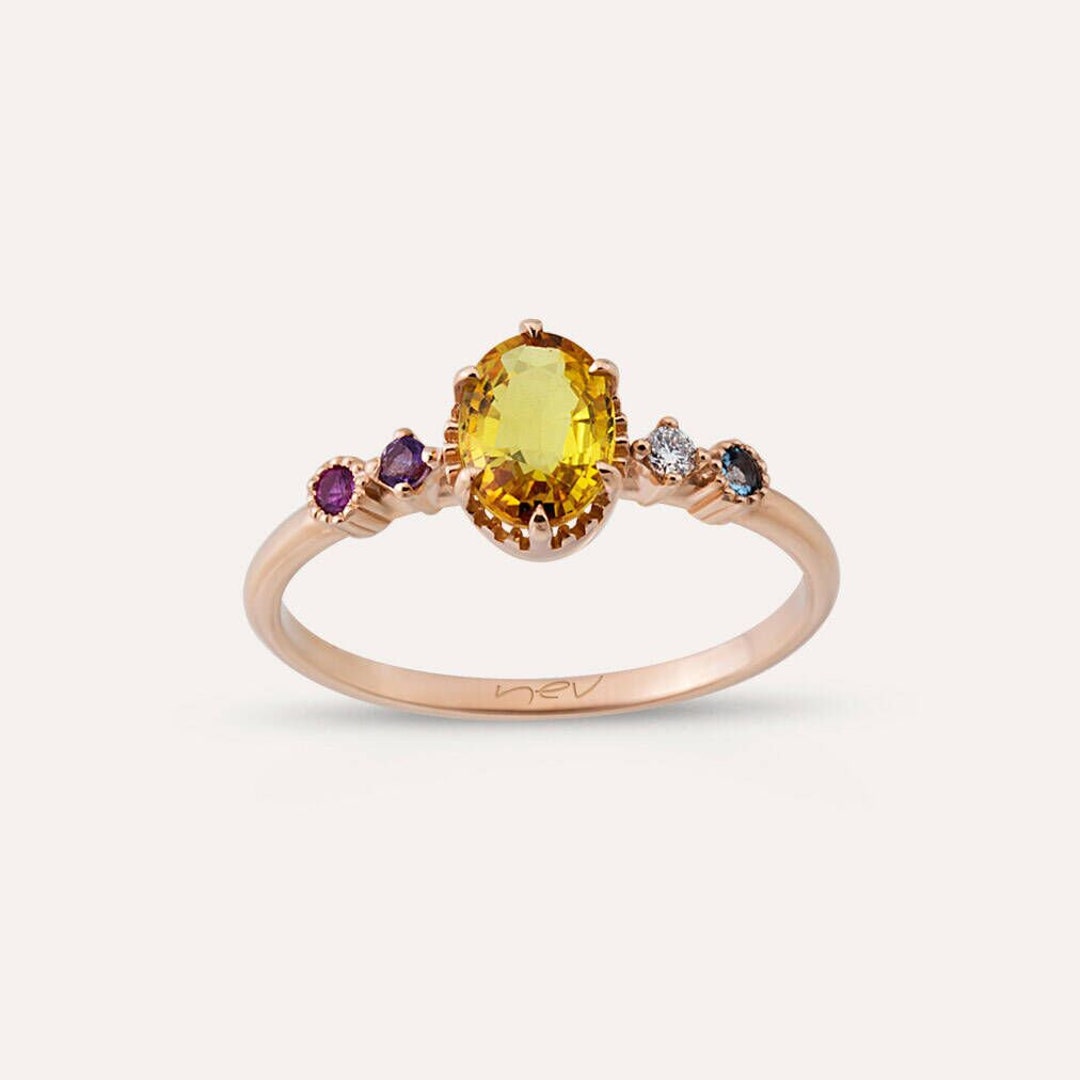 1.00 C Yellow Sapphire, Diamond, Aquamarin and Yakut Stone Ring - Etsy