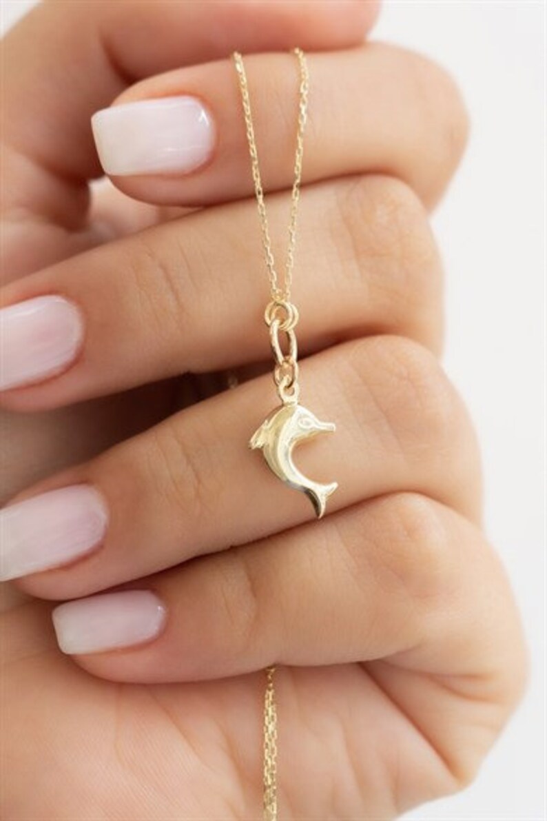 Dolphin Gold Necklace 14K Gold good Luck Gifts Gold Chain Dainty Gold ...