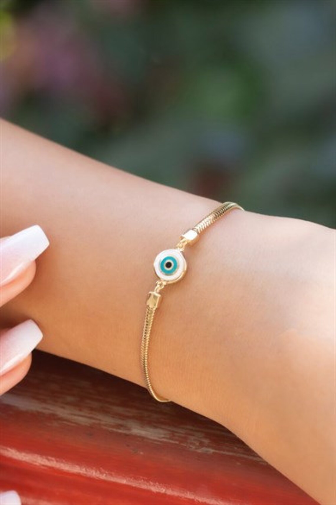 Evil Eye Gold Bracelet Gold Chain 14K Gold Minimalist Bracelet Birthday Gift Dainty Chain ...