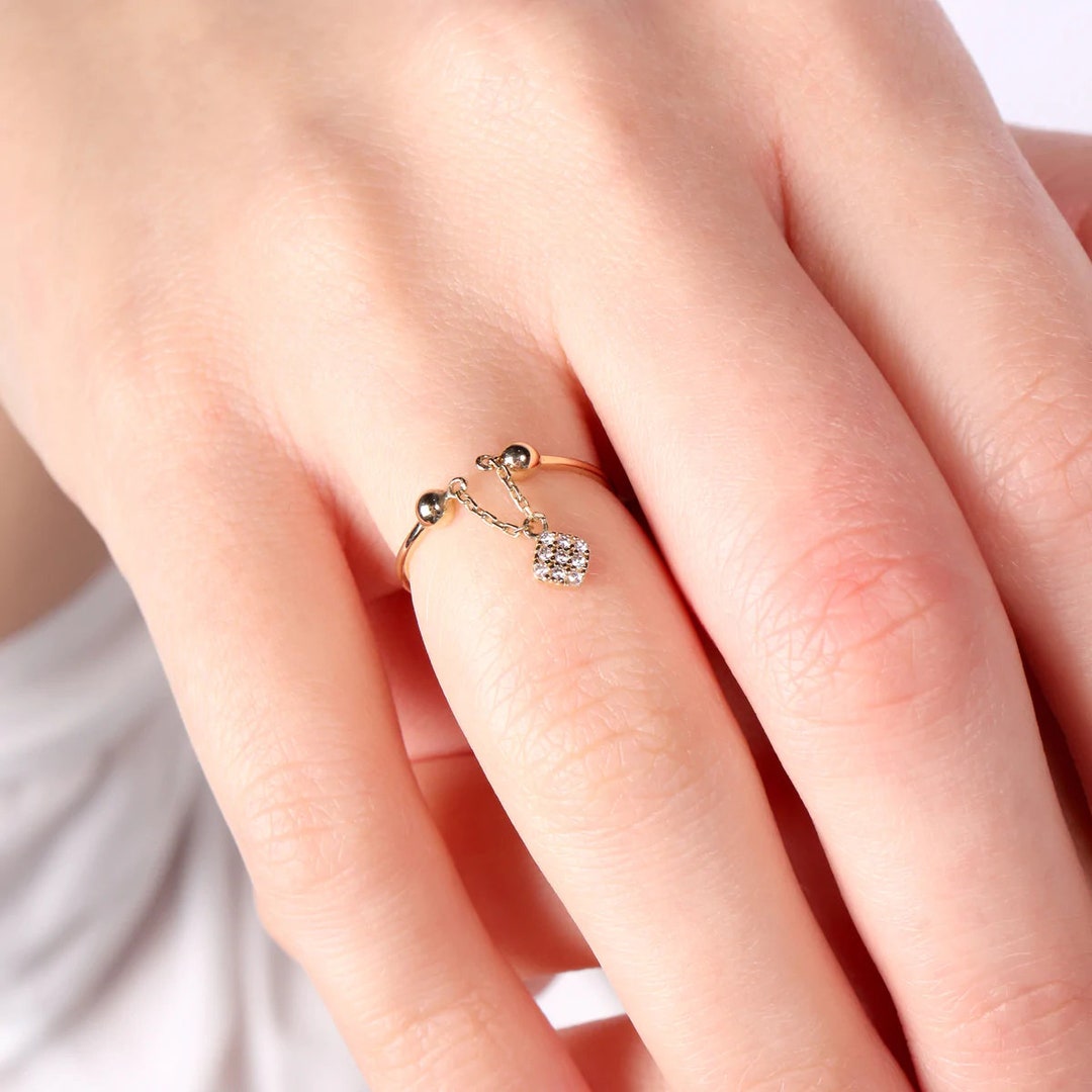 Tile Dangle 14K Gold Ring Gift for Her Everyday Jewelry Merry Chirstmas ...