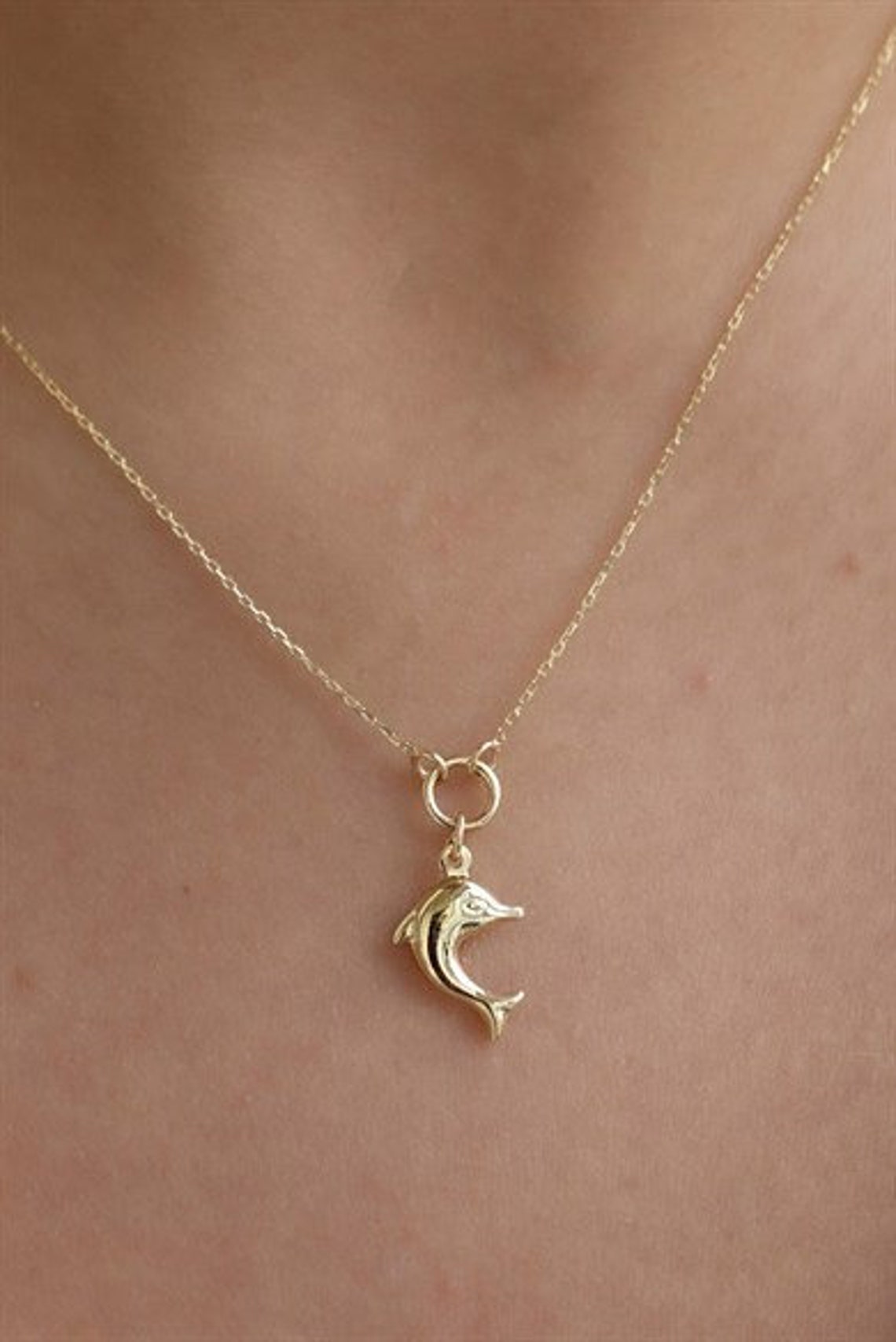 Dolphin Gold Necklace 14K Gold good Luck Gifts Gold Chain Dainty Gold ...