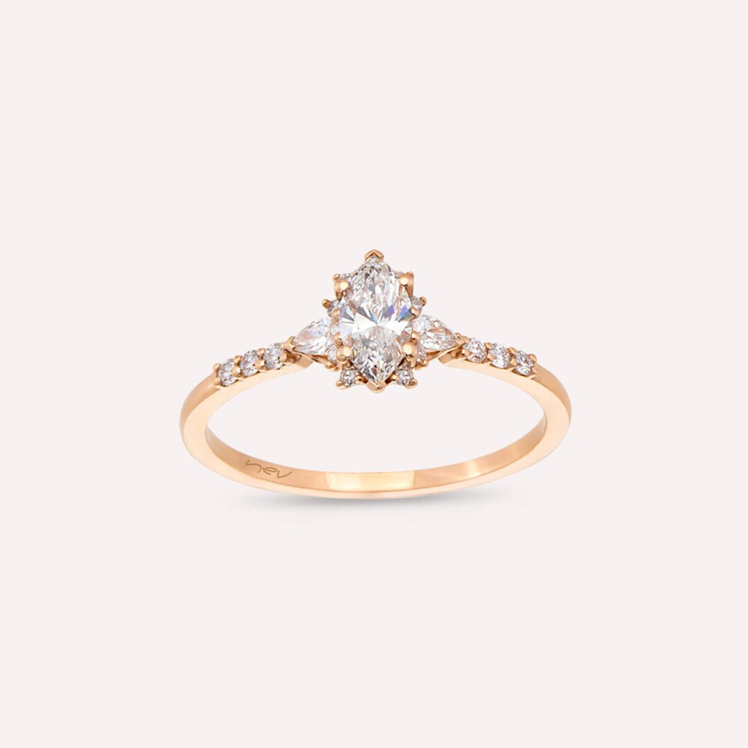 Lumino 0.54 Ct Markiz and Damla Cut Diamond Stone Rose Gold Ring - Etsy