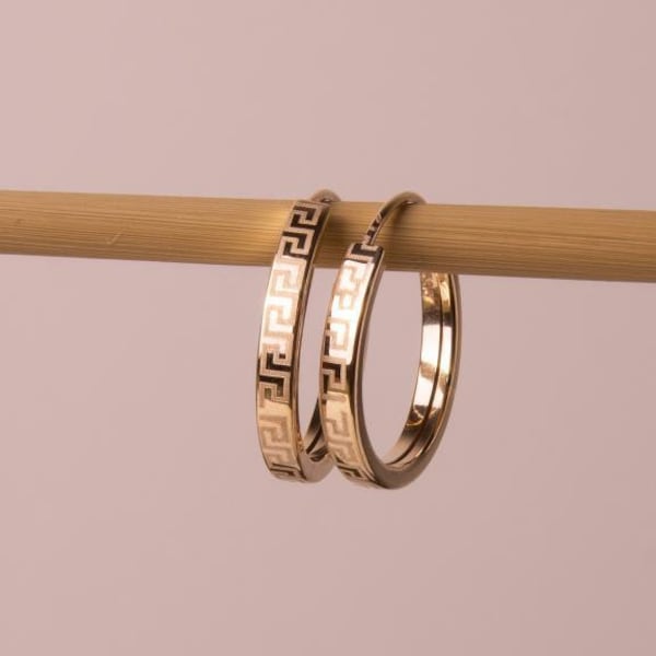 14k Greek Key Hoops - Etsy