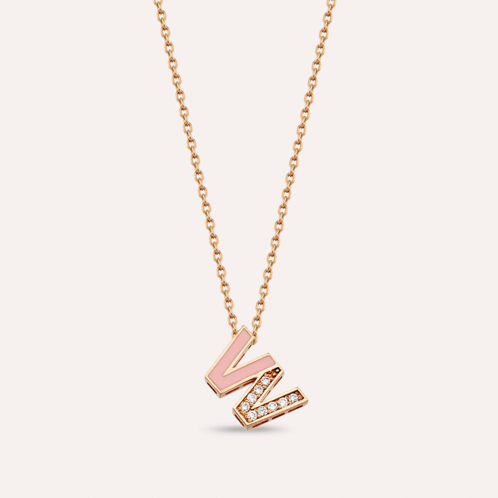 Letter W Diamond Stone and Pink Enamel Rose Gold Necklace - Etsy