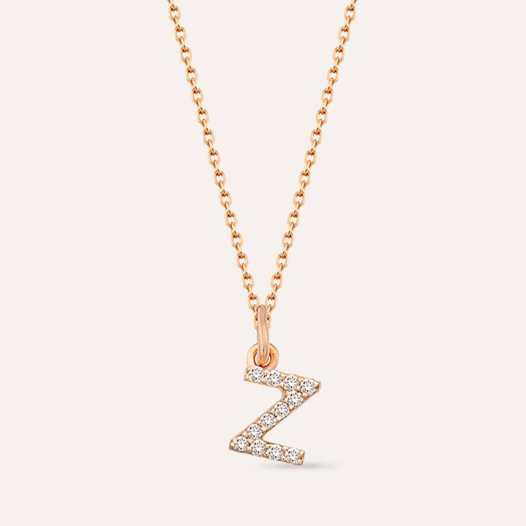 Letter Z Diamond Stone Rose Gold Necklace - Etsy