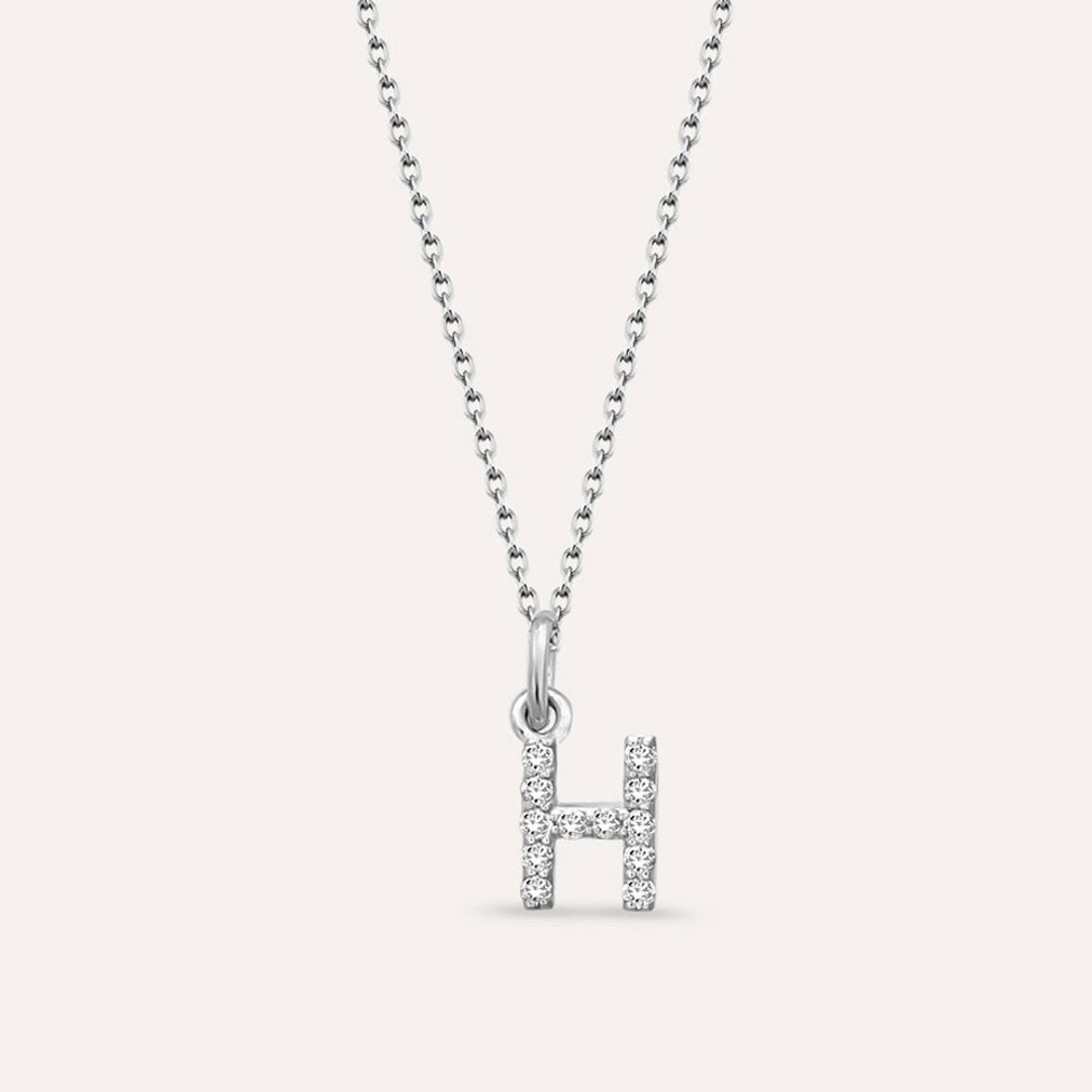 Letter H Diamond Stone White Gold Necklace - Etsy