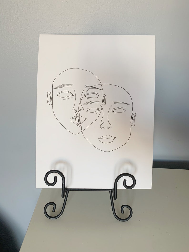 Two Faces Fine Line Art - Etsy