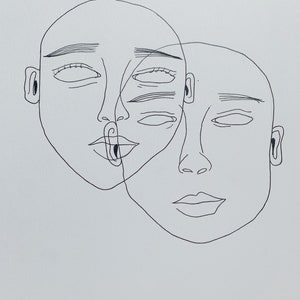 Two Faces Fine Line Art - Etsy