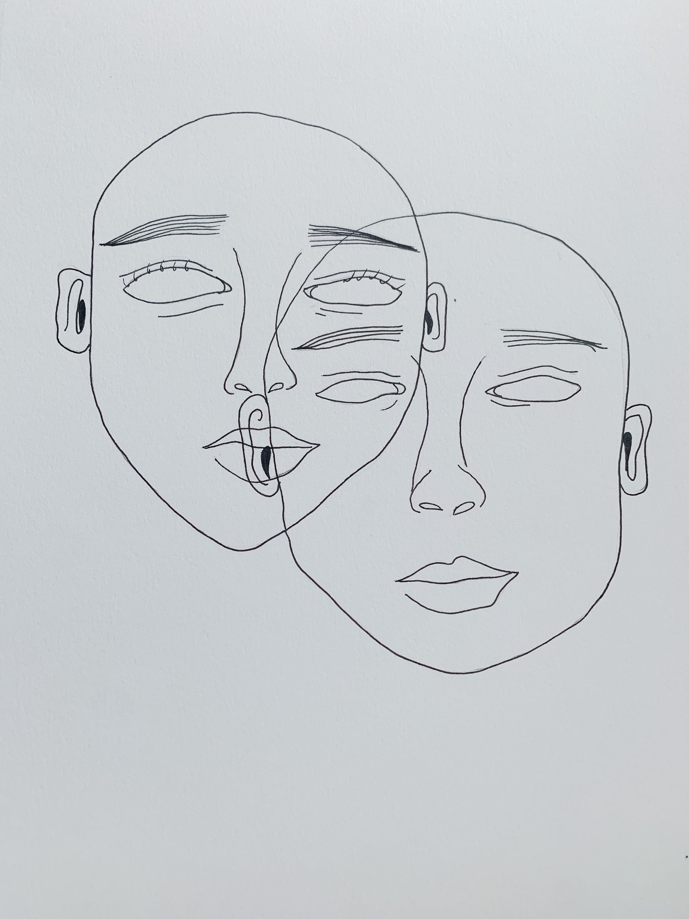 Two Faces Fine Line Art - Etsy