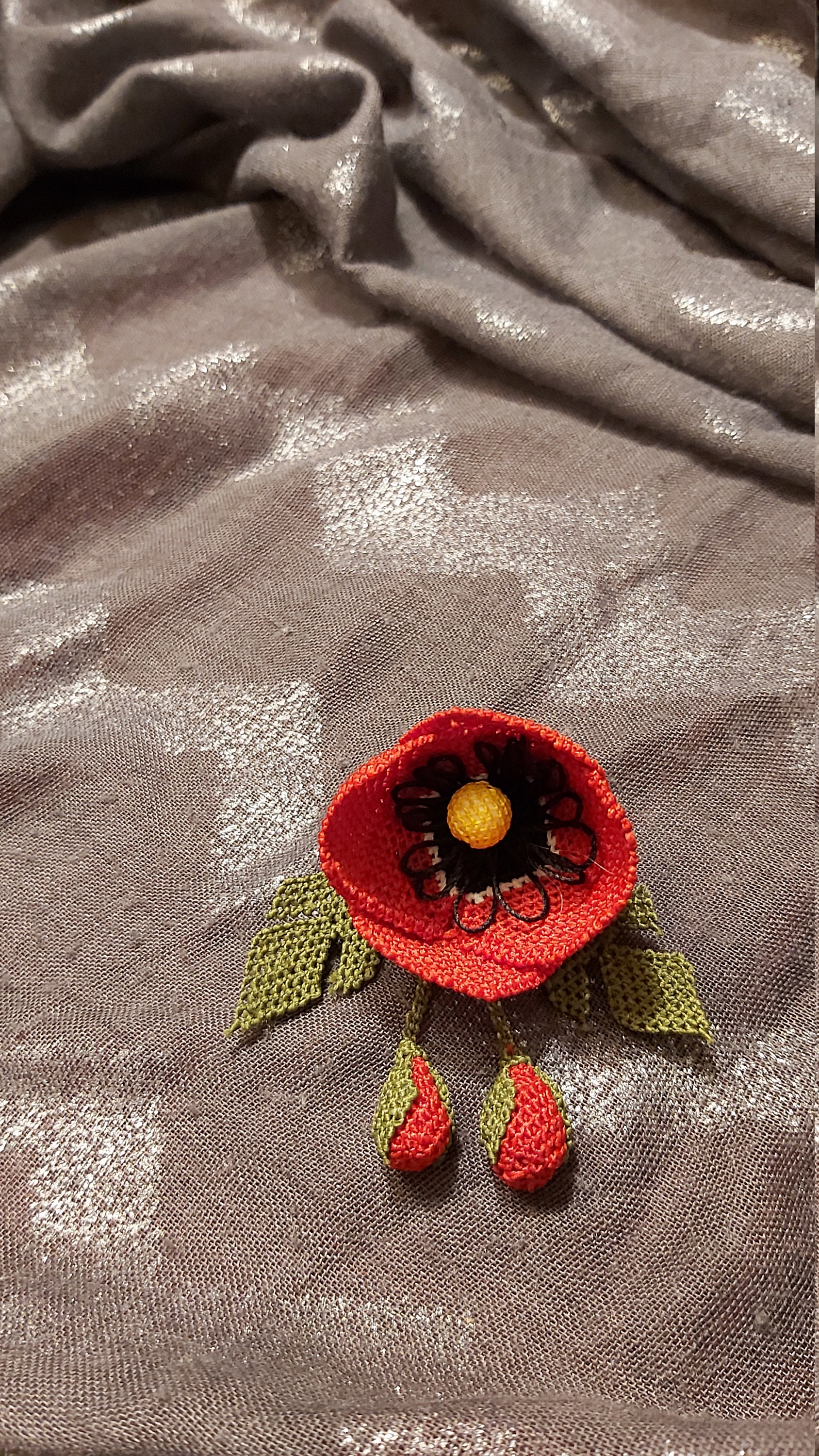 Handmade Neddle Lace Brooch Turkish Embroidery Poppy Flower - Etsy