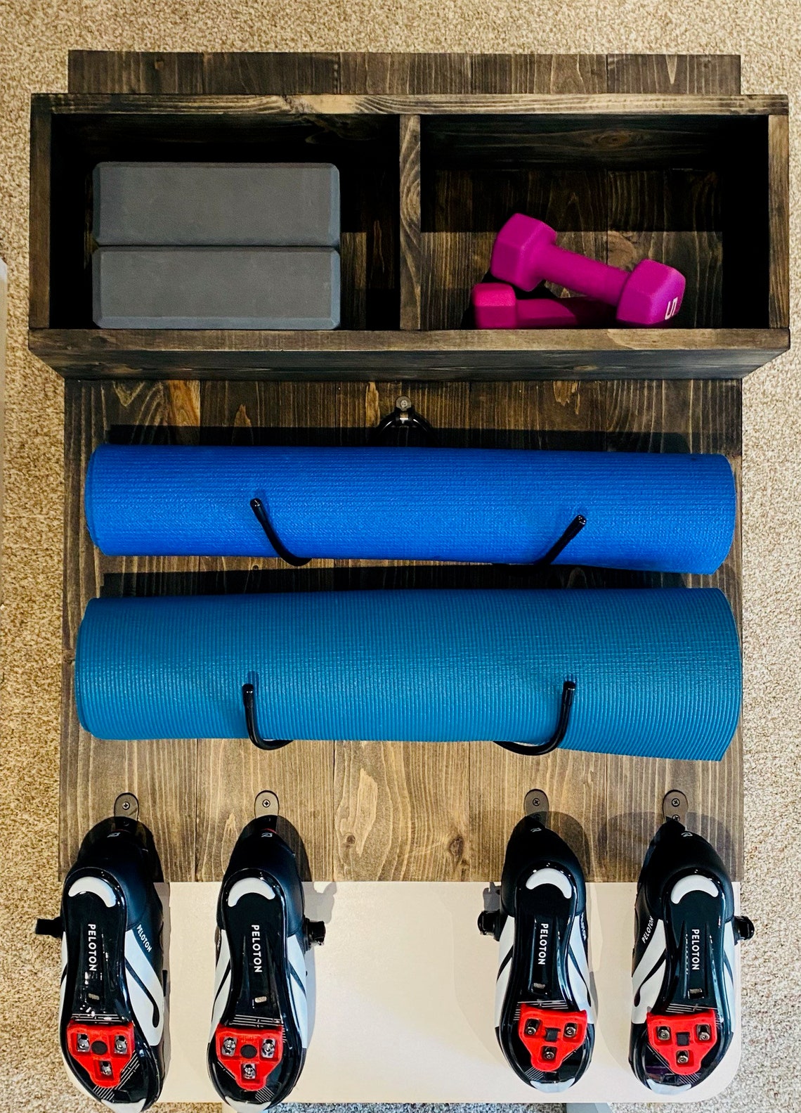 2/double yoga mat exercise room storage shelf / exercise bike | Etsy