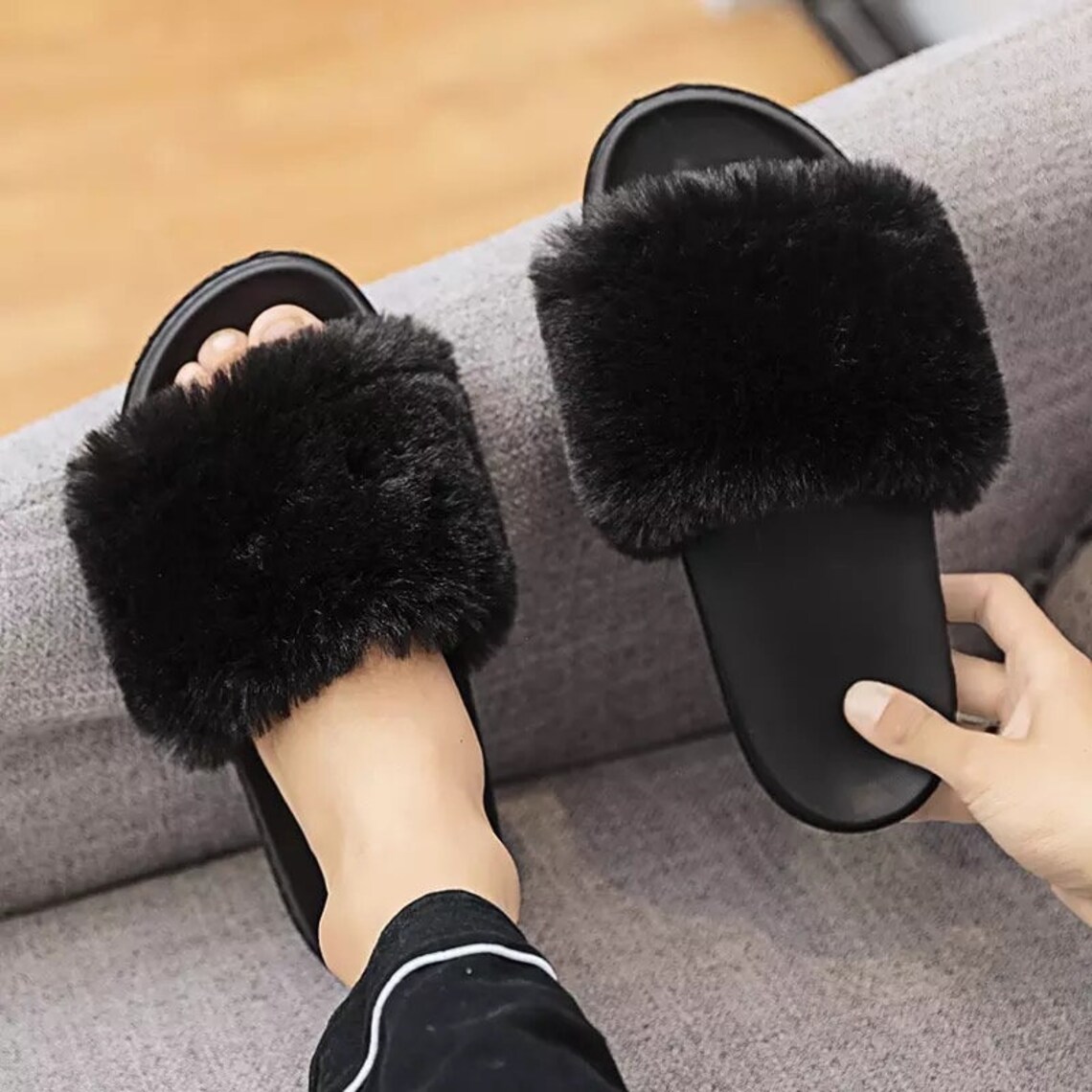 Warm Fluffy Slippers Female Non-slip Women Plush Bedroom | Etsy