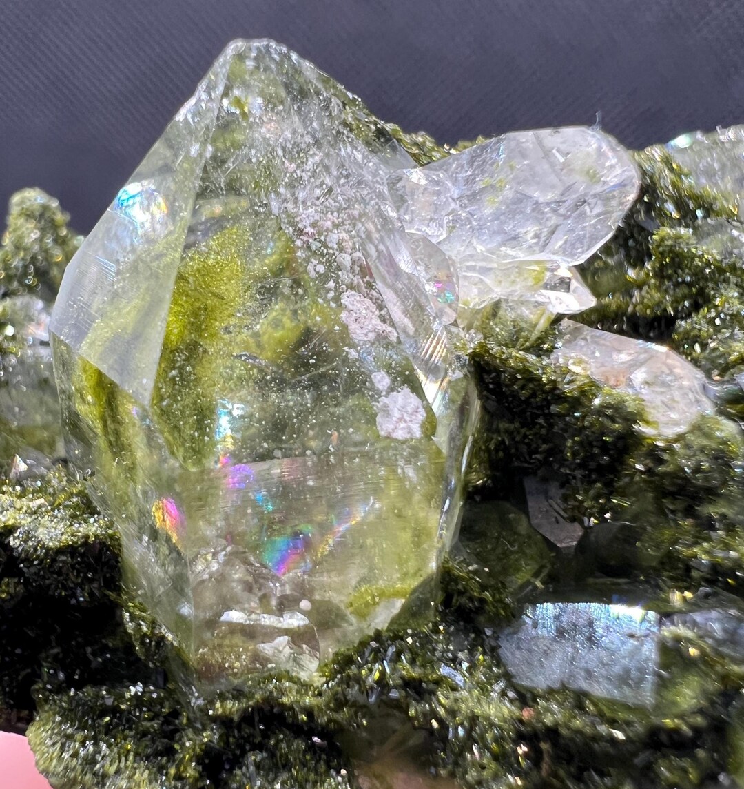 Forest Epidote With Quartz Crystal Cluster - Etsy