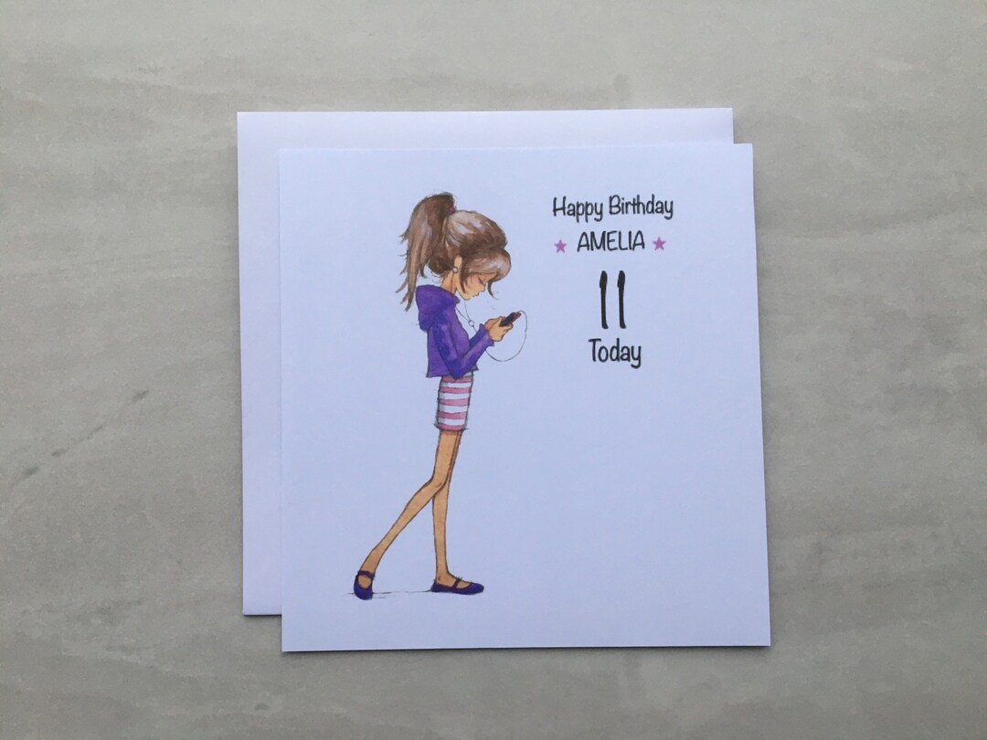 Young Girl With Mobile Phone Birthday Card With Insert, Any Name/age ...
