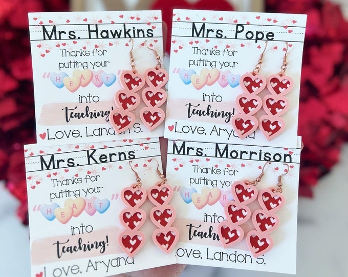 Teacher Heart Valentine's Day Earrings, Card, Box+ribbon Included!happy ...