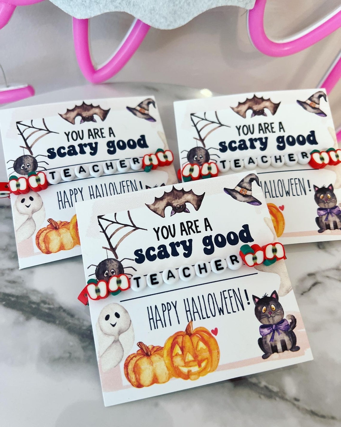 Halloween Teacher Apple Bracelet! Personalized Halloween Gift Tag ...