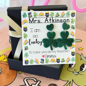 Teacher St. Patricks Day Gift Clover Earrings Personalized St. Patricks ...