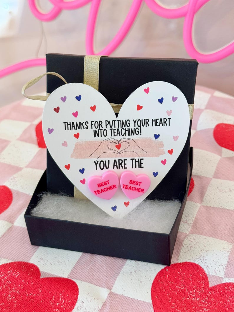 BEST TEACHER Pink Sweetheart Studs! Valentine's Day Gift, Thanks for ...