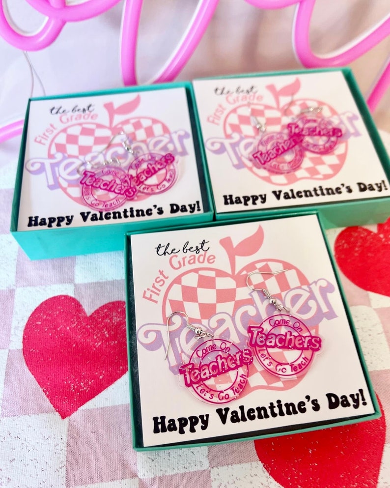 Pink Teacher Valentine's Day Earrings! Teacher Valentine's Day Gift ...