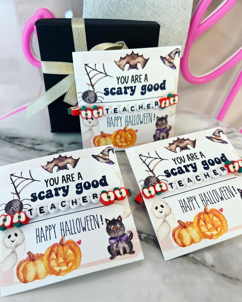 Halloween Teacher Apple Bracelet! Personalized Halloween Gift Tag ...