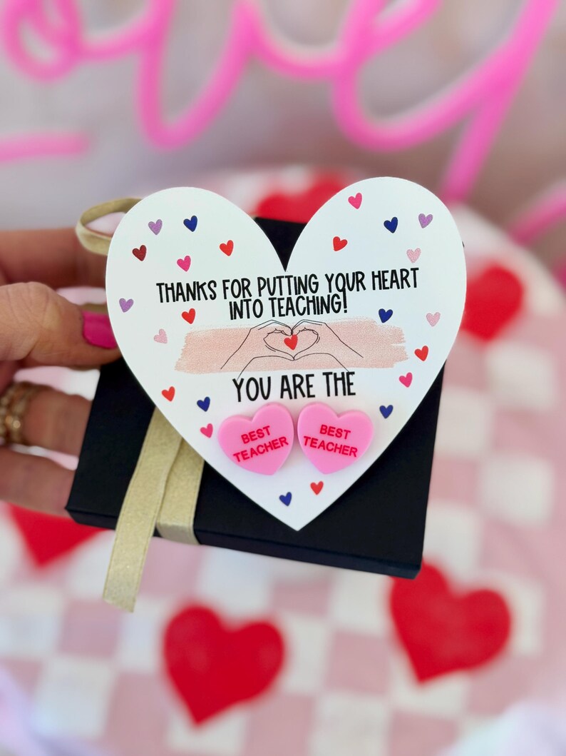 BEST TEACHER Pink Sweetheart Studs! Valentine's Day Gift, Thanks for ...