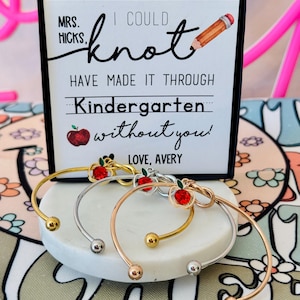End of Year Teacher Gift Knot Bangle With Apple Charm, Personalized ...