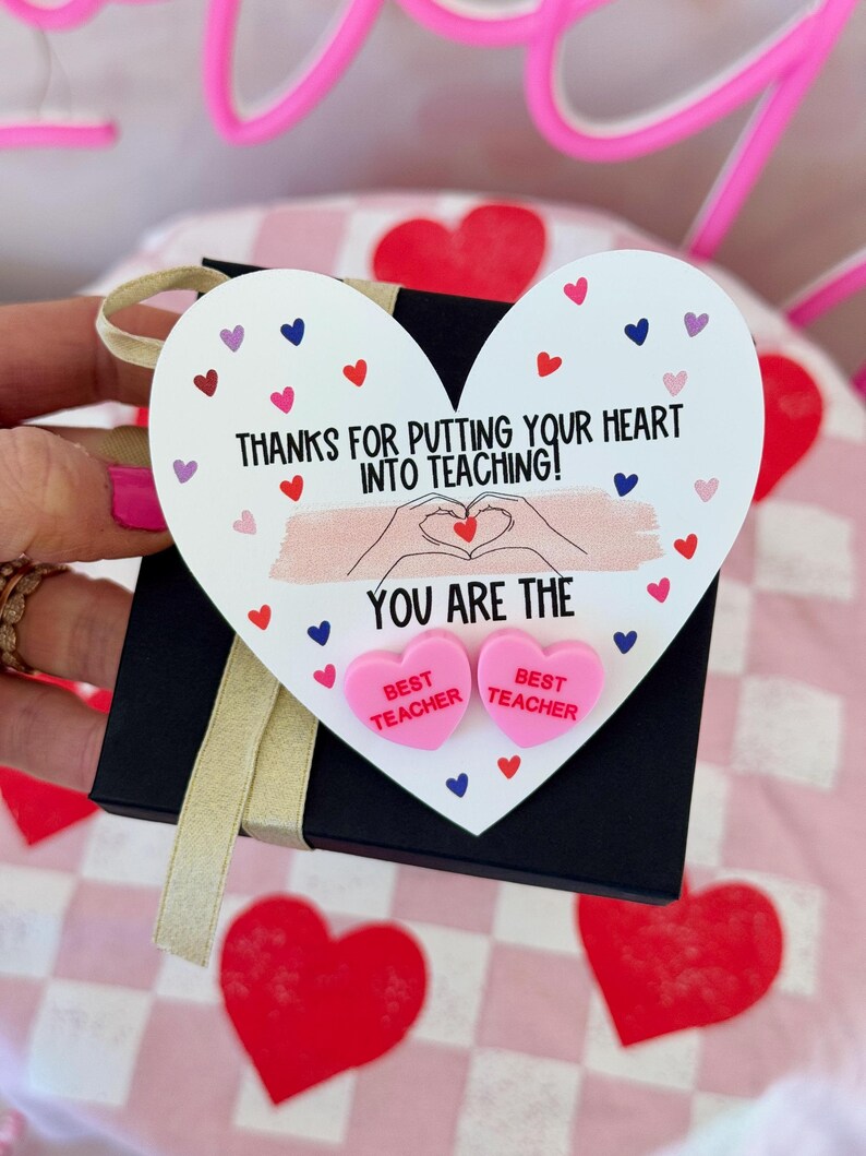 BEST TEACHER Pink Sweetheart Studs! Valentine's Day Gift, Thanks for ...