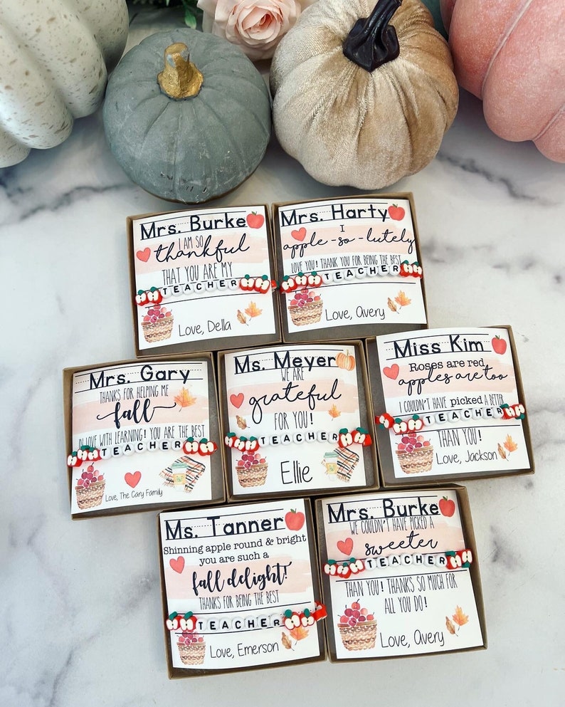Fall Teacher Apple Bracelet! Personalized Fall Gift Tag Included With ...