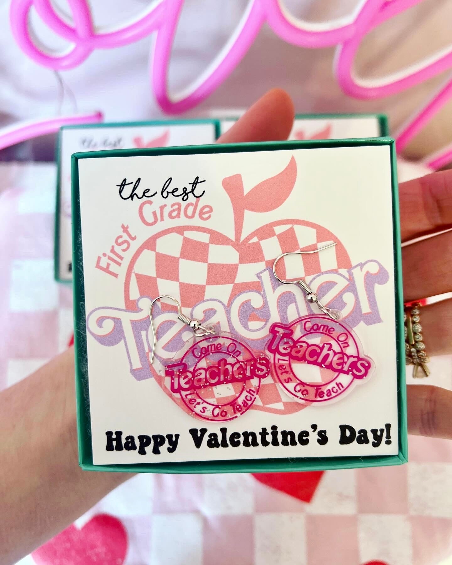 Pink Teacher Valentine's Day Earrings! Teacher Valentine's Day Gift ...