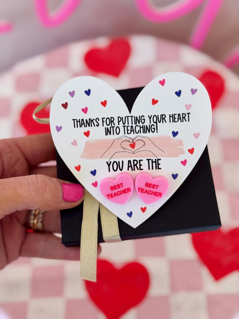 BEST TEACHER Pink Sweetheart Studs! Valentine's Day Gift, Thanks for ...