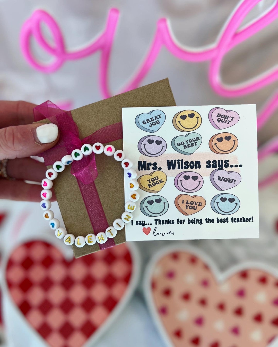 Candy Heart Card Teacher Valentine's Day Gift,valentine Beaded Bracelet ...