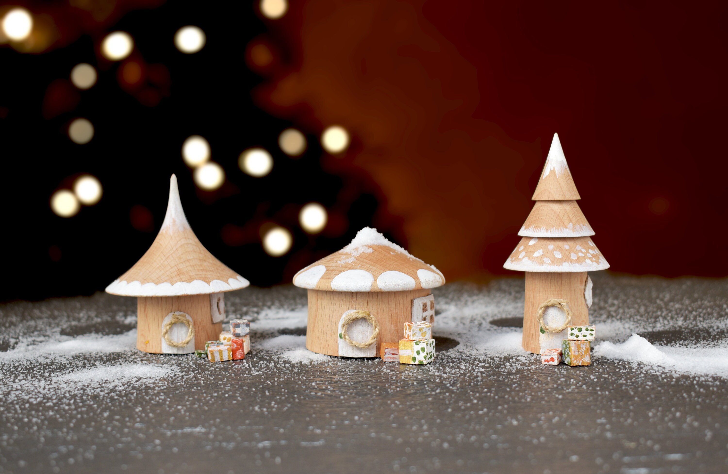 Handmade Wooden Christmas Village: Tabletop Tree & Hut Decoration - Etsy