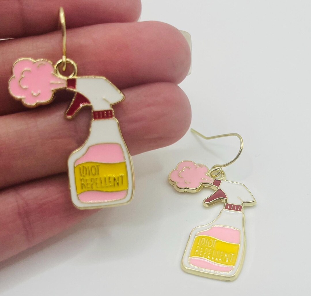 Funny Idiot Repellent Spray Bottle Dangle Earrings, Hypoallergenic ...