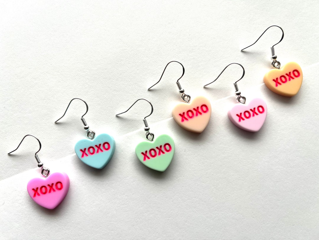 Valentines XOXO Hugs & Kisses Conversation Candy Heart Earrings ...